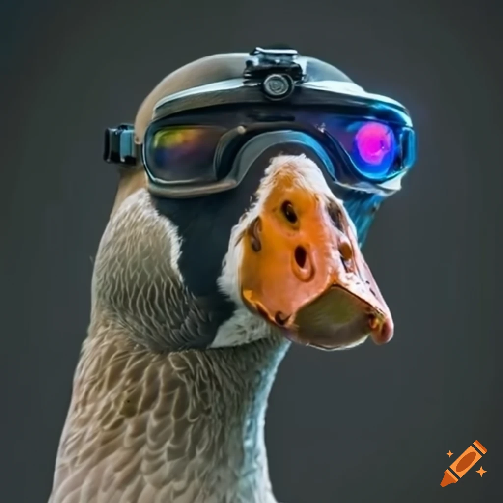 Goose wearing night vision goggles on Craiyon