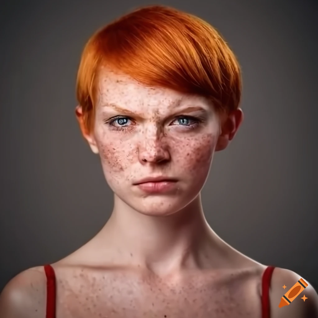 Photo of an angry redheaded woman with freckles