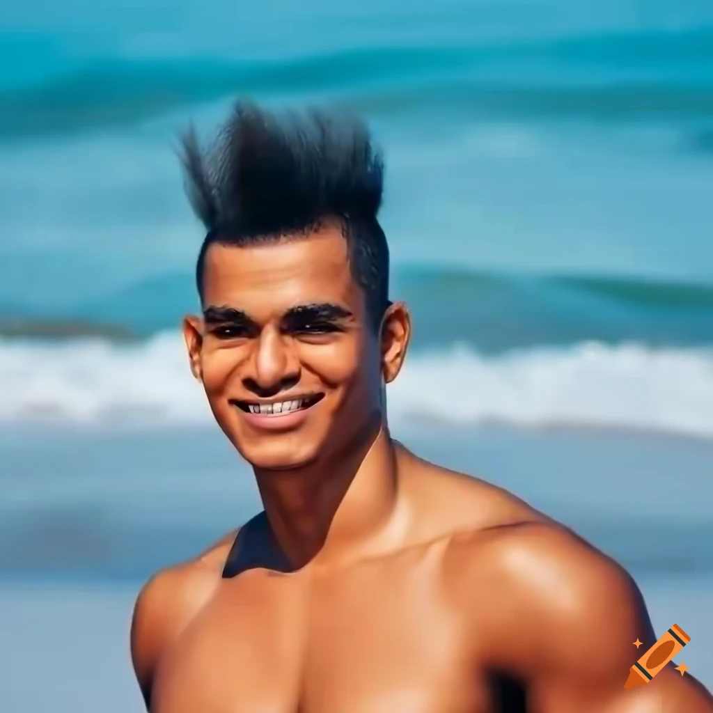 1970s handsome brazilian man on the beach on Craiyon