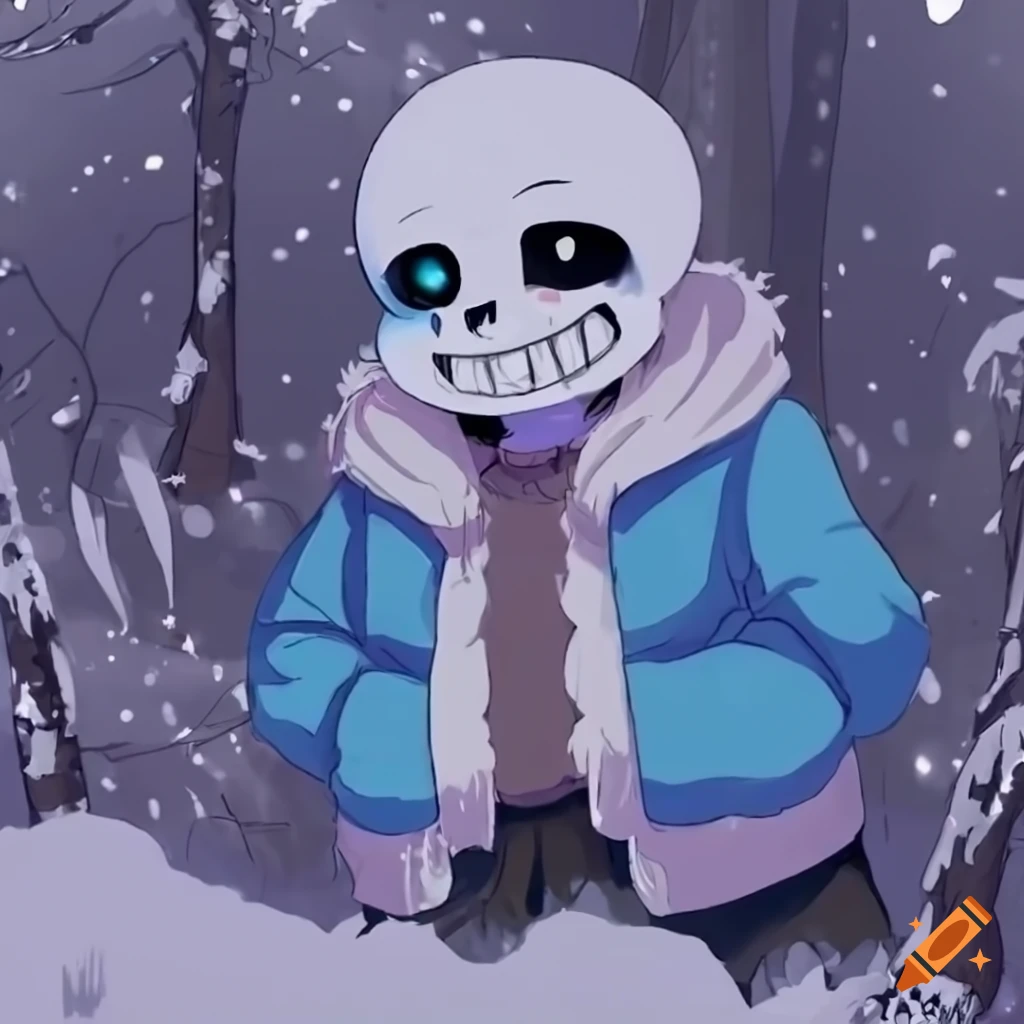Sans from undertale in a snowy forest