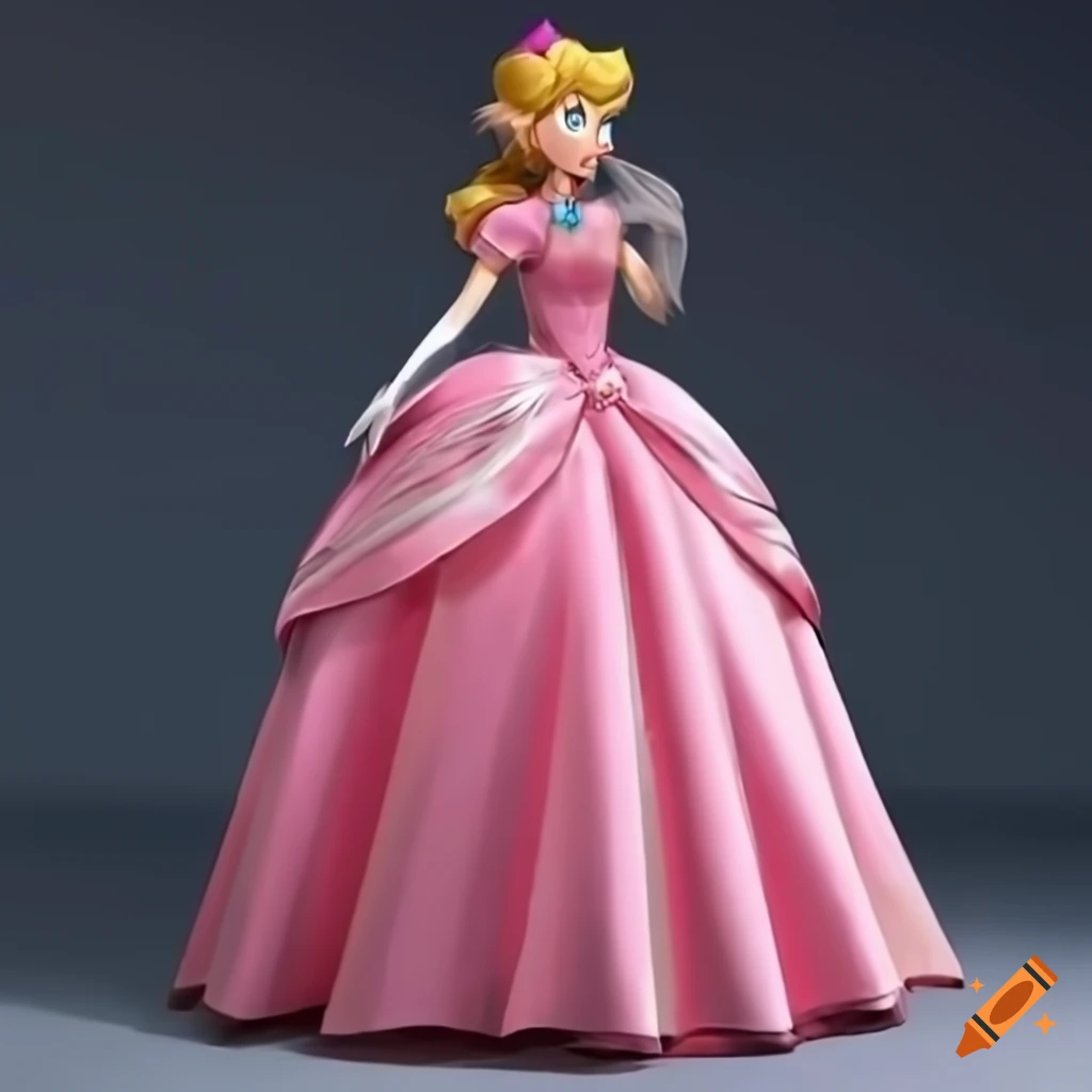 Link dressed as Princess Peach in a pink silk ballgown on Craiyon