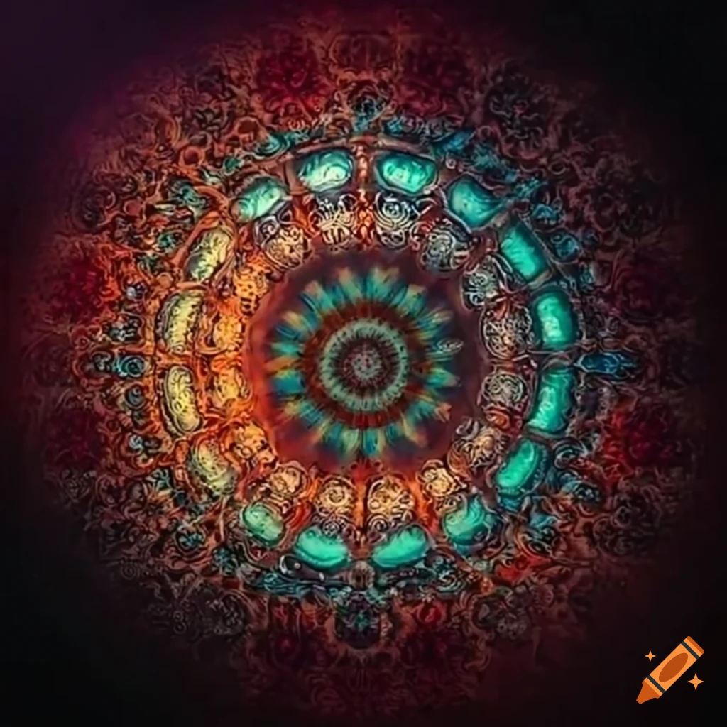Progressive metalcore album cover with djent mandala in spiritual gold ...