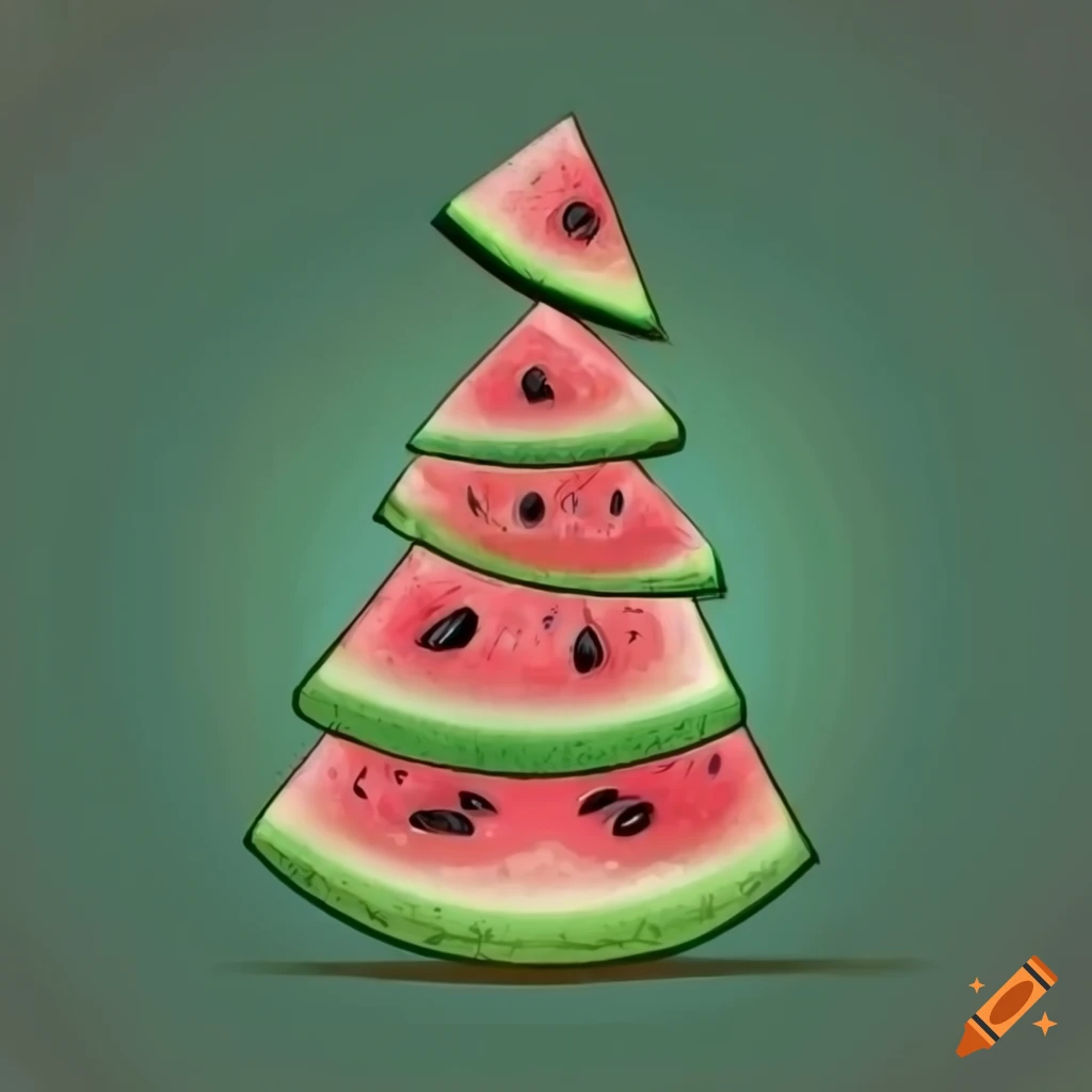 Watermelon slices in the shape of a christmas tree on Craiyon