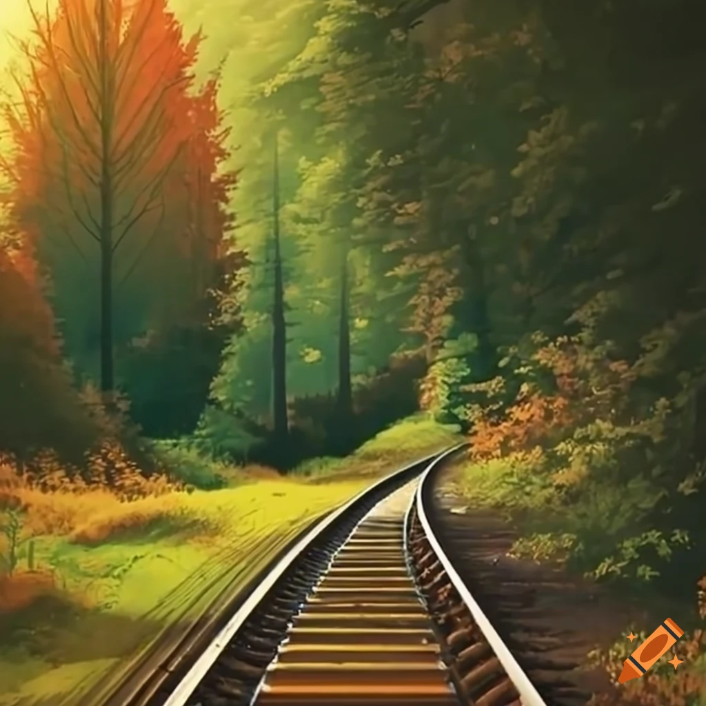 Train Tracks Surrounded By Trees In A Scenic Landscape On Craiyon