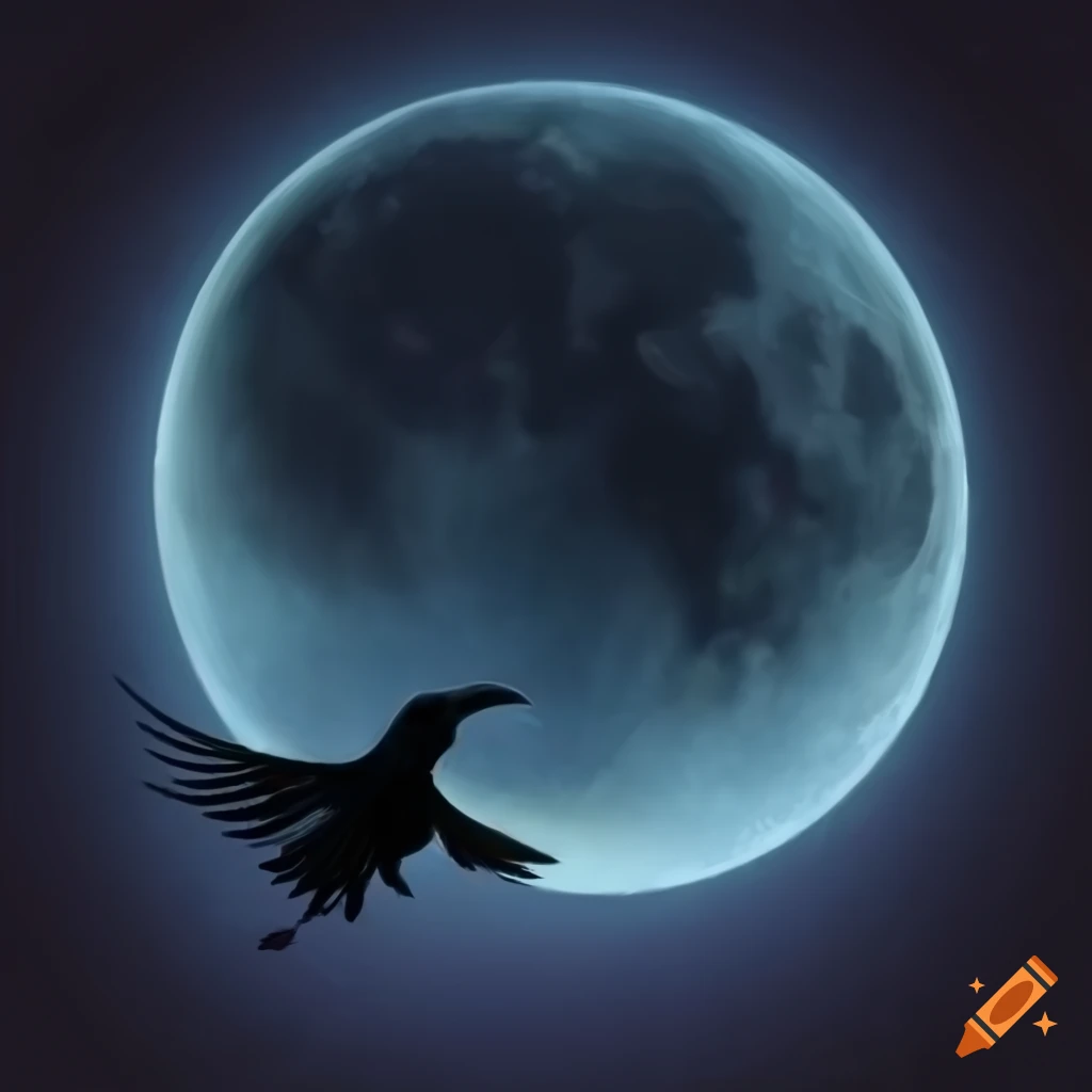 2 ravens circling a blood moon on Craiyon