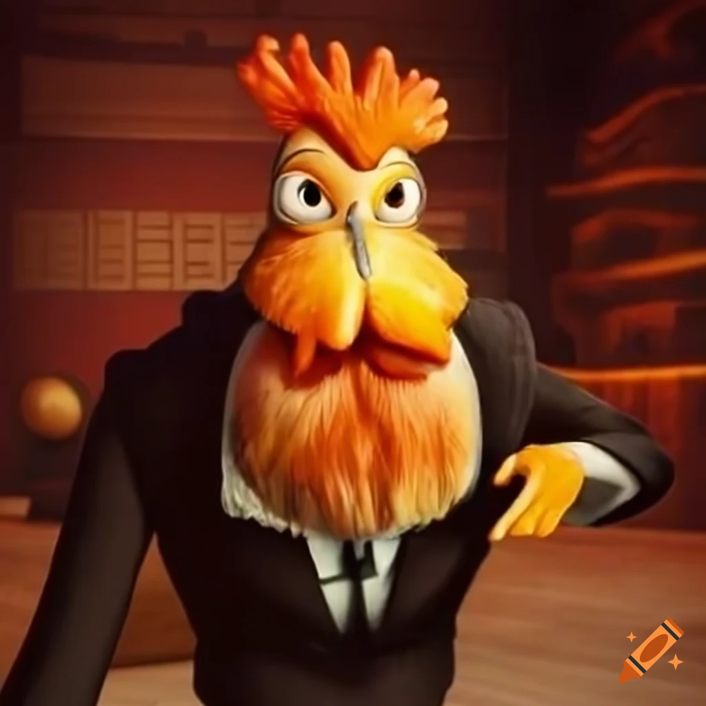 Illustration of a secret agent chicken on Craiyon