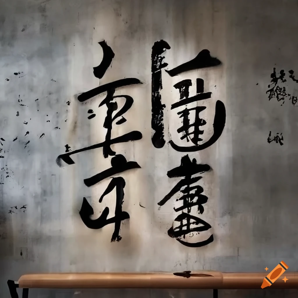 Japanese calligraphy mural on concrete wall