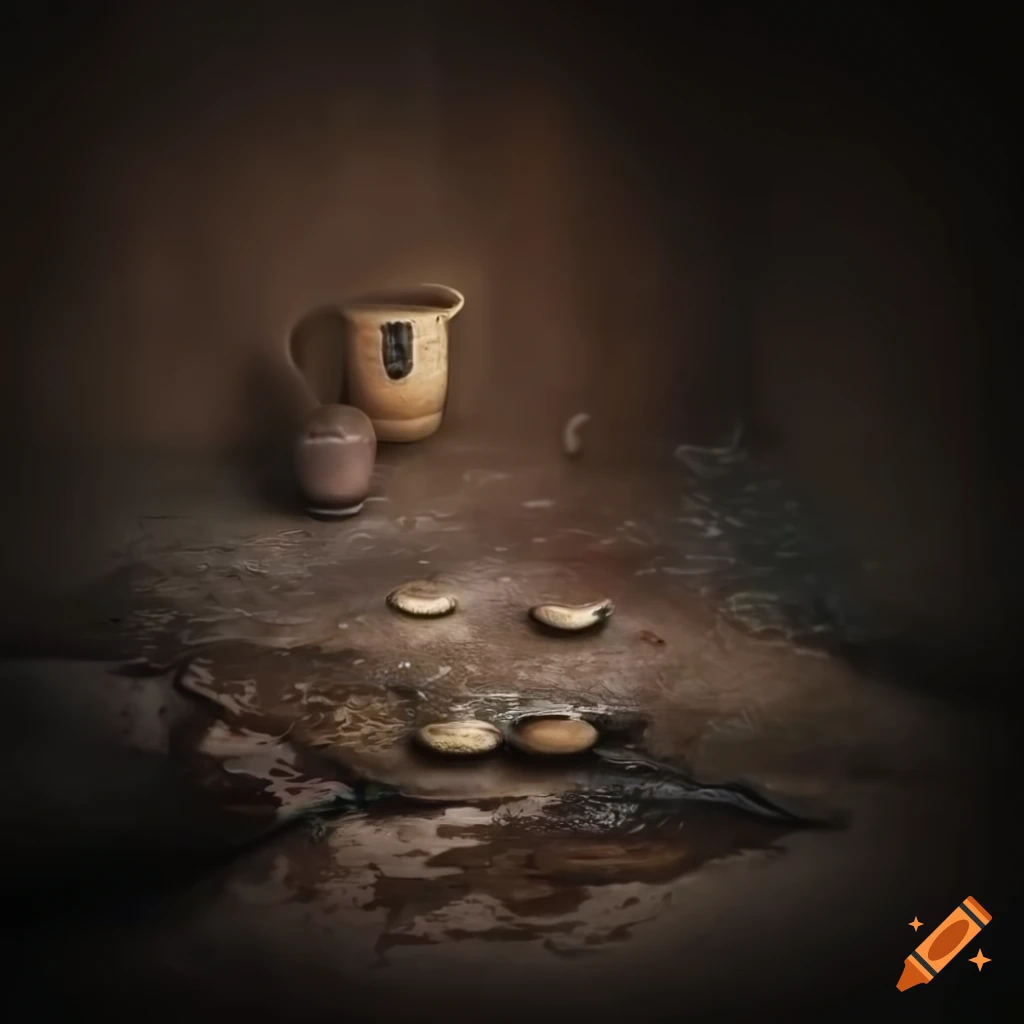 Photorealistic depiction of objects on a dirty floor