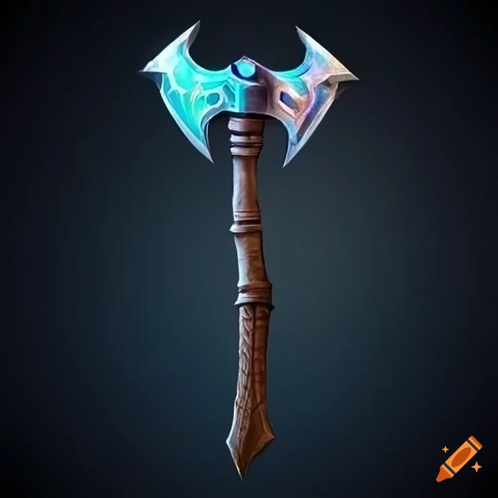 Artwork of a magical symmetric battle axe on Craiyon