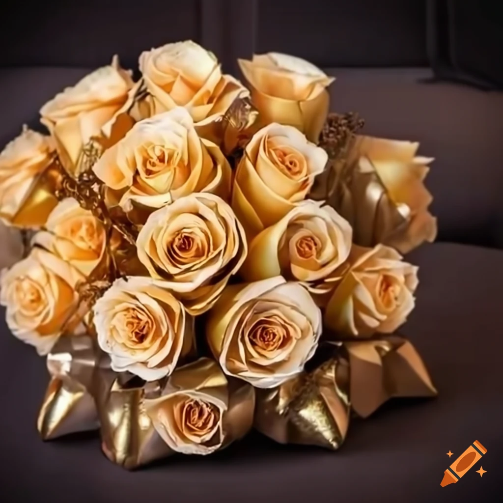 Luxurious bouquet of golden roses on Craiyon