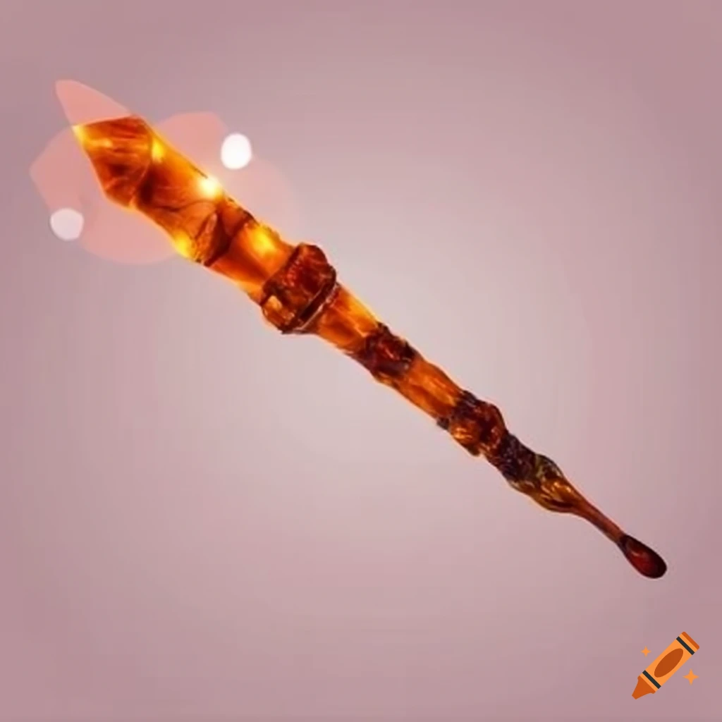 Orange crystal wizard's wand on white background on Craiyon