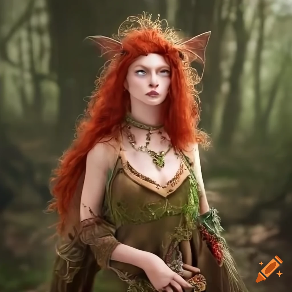 Mystical powerful druid woman in leather armor with a staff and red ...