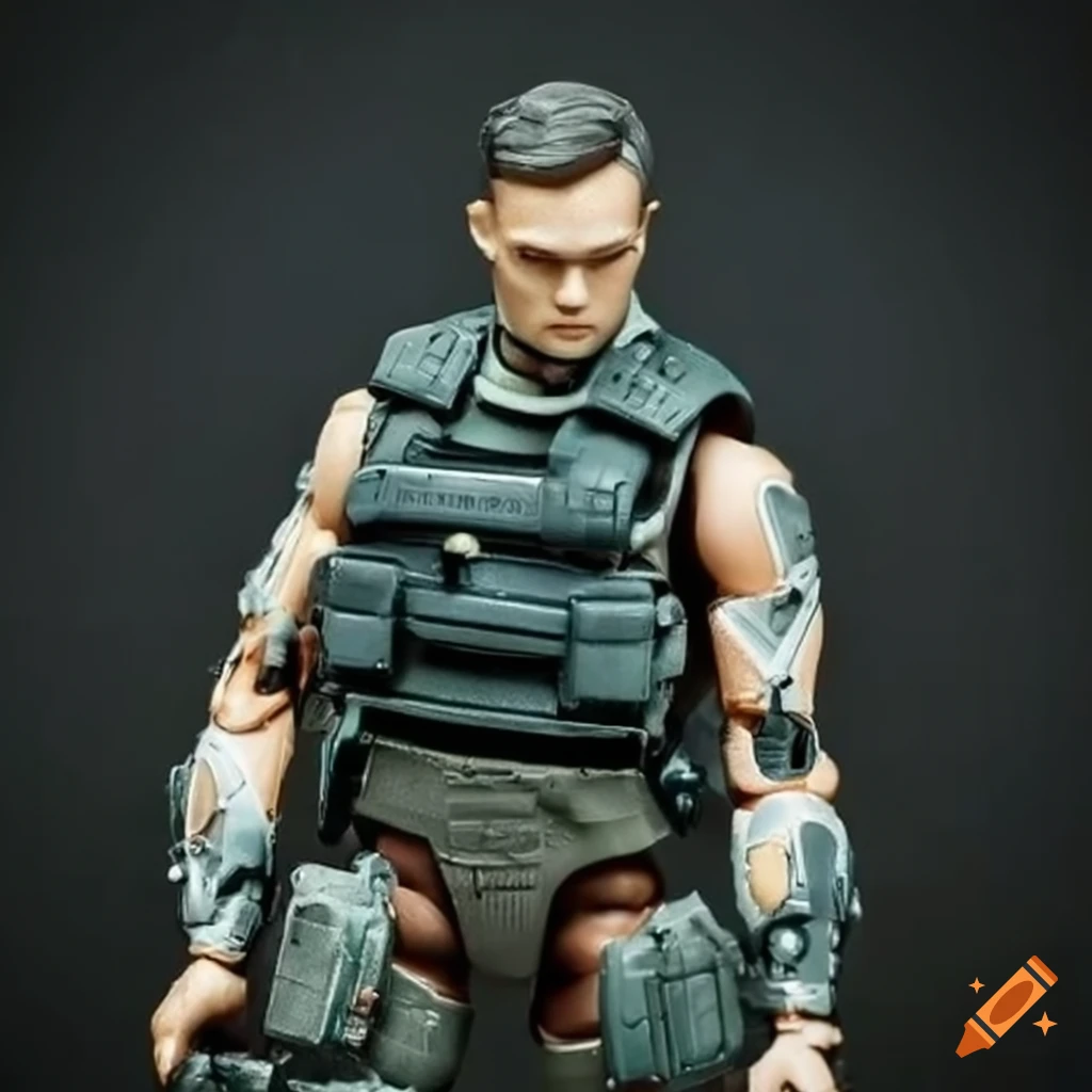 Cyborg sergeant action figure with bulletproof vest on Craiyon