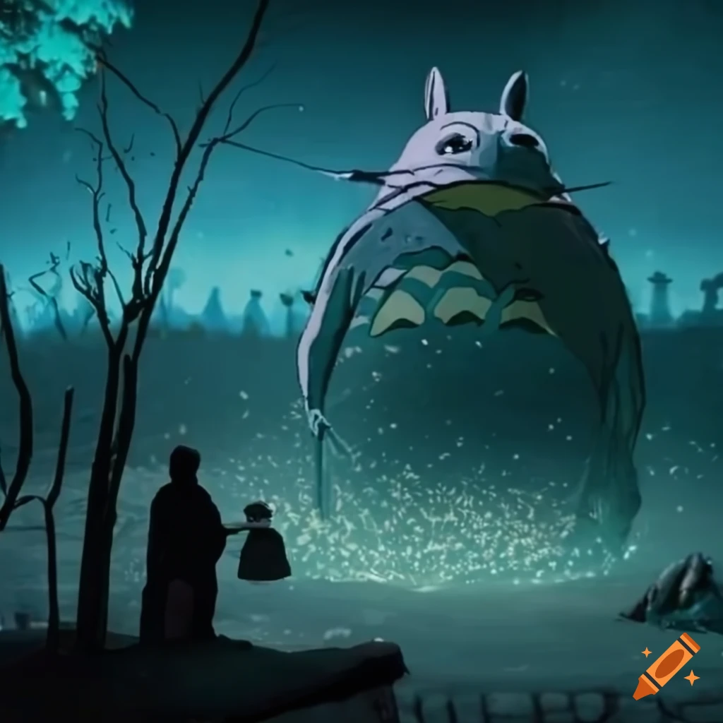 Artistic diorama with Totoro and Blade Runner themes on Craiyon