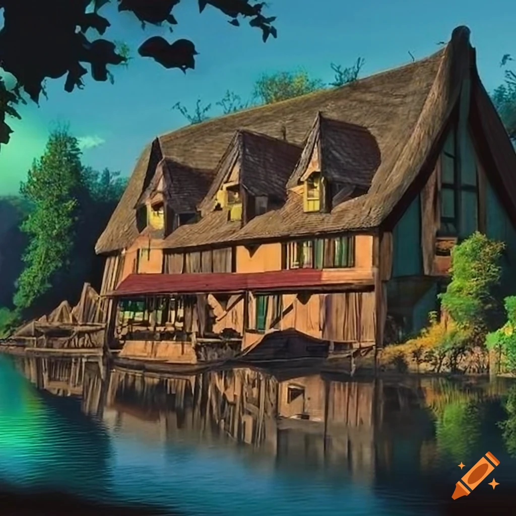 Picture of a medieval-style riverside inn