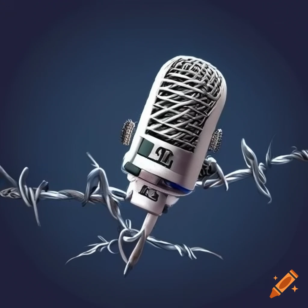X-shaped microphones wrapped in barbed wire on Craiyon