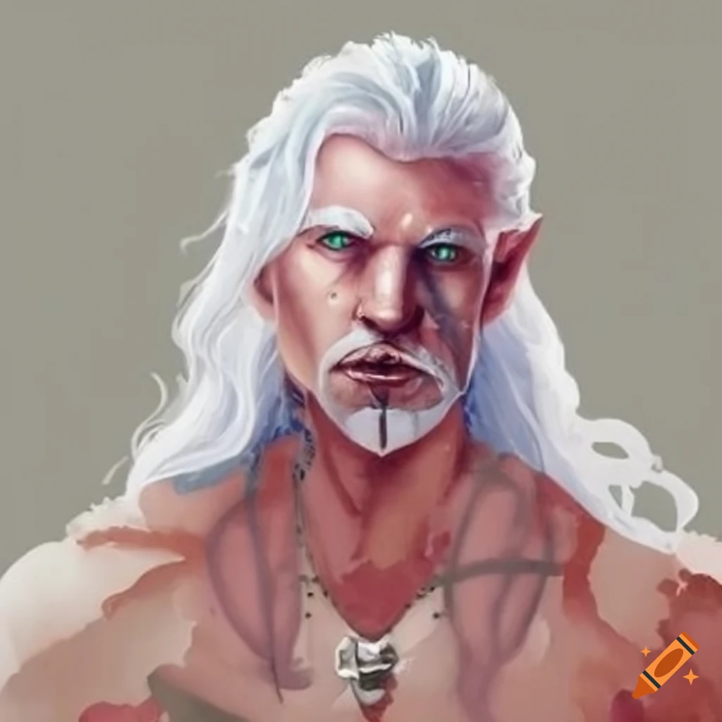 Image of a white-haired male fantasy character on Craiyon