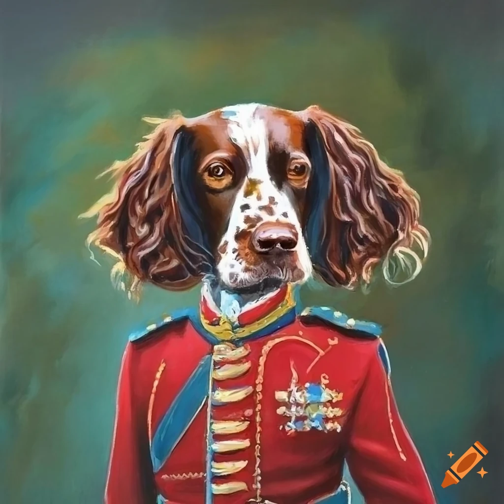 Ancient portrait painting of a field spaniel dressed as a king on Craiyon