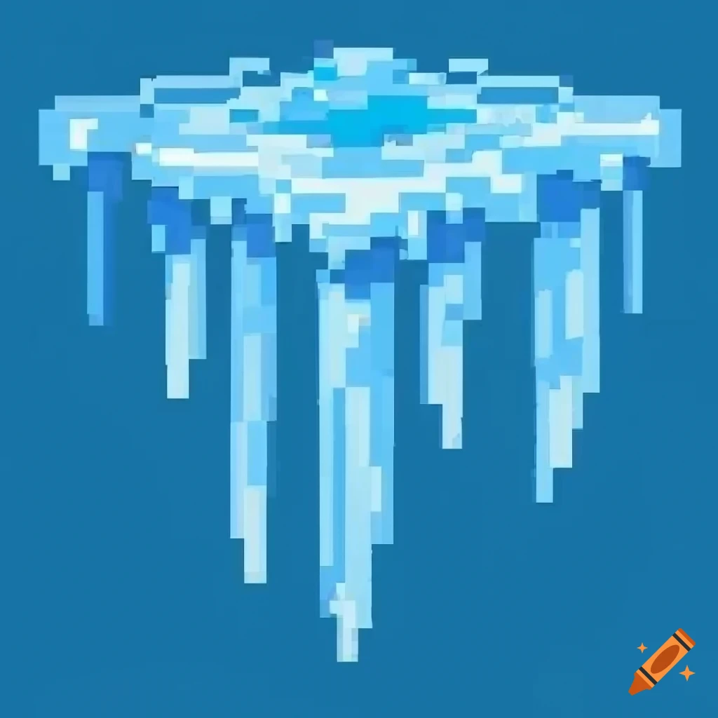 Pixel art of ice stalactites in long exposure on Craiyon