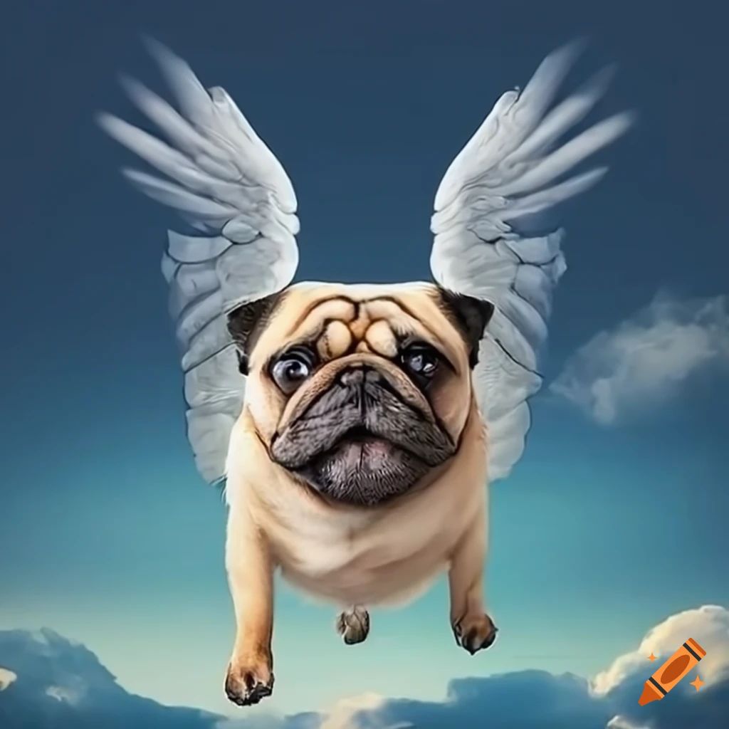 Dogs flying with wings on Craiyon
