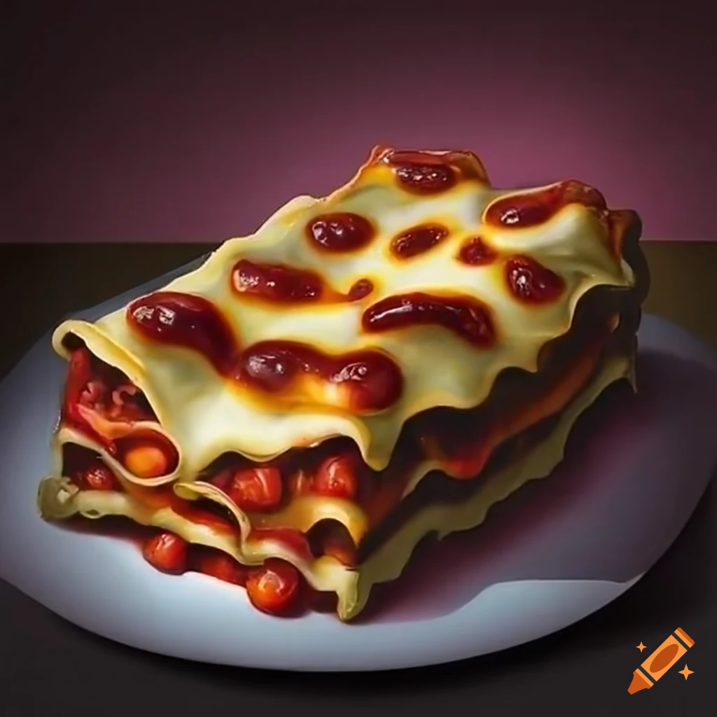 Lasagna drawing on a white background with crayon in a comic style on ...