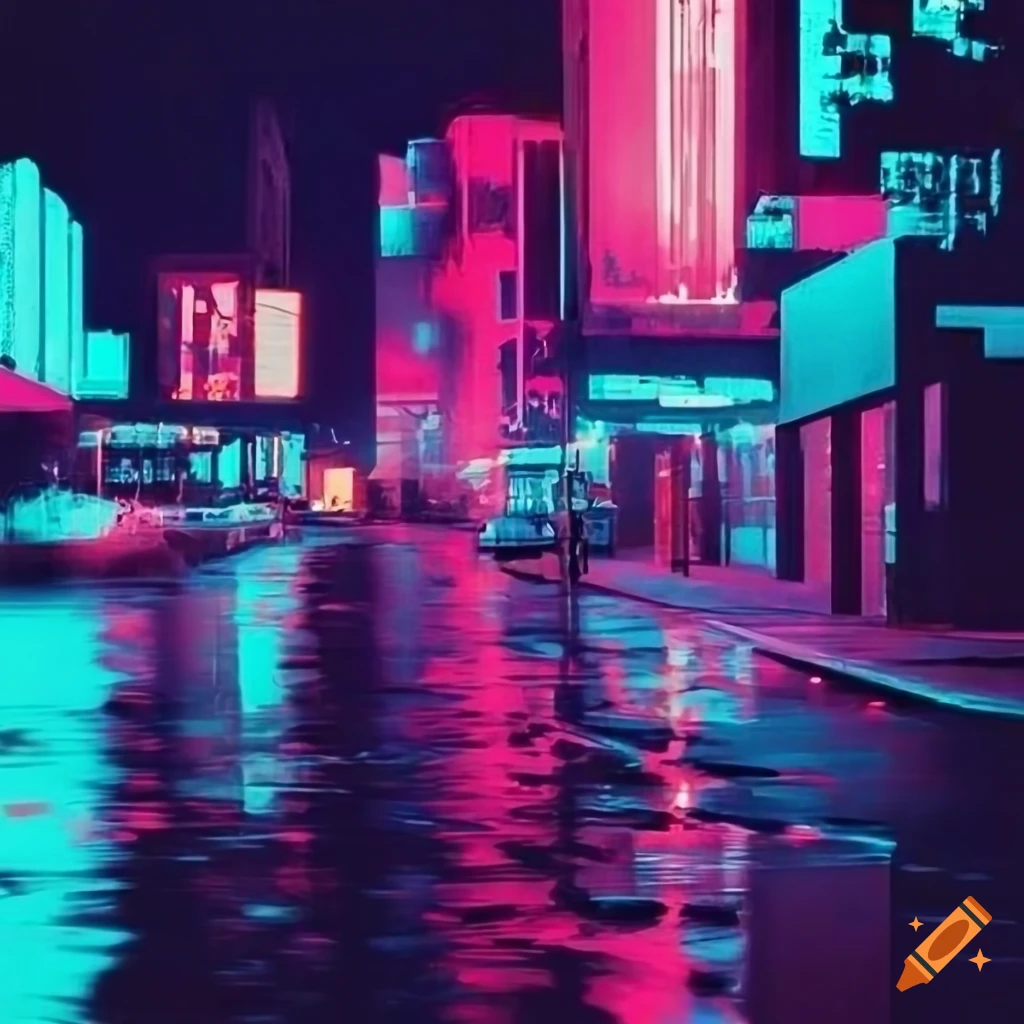 Vintage city street with neon lights
