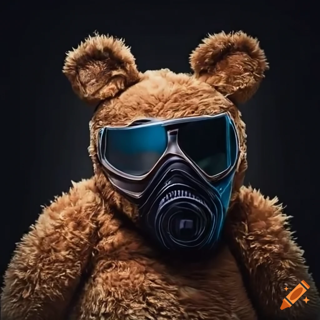 Teddy bear wearing a paintball mask on Craiyon