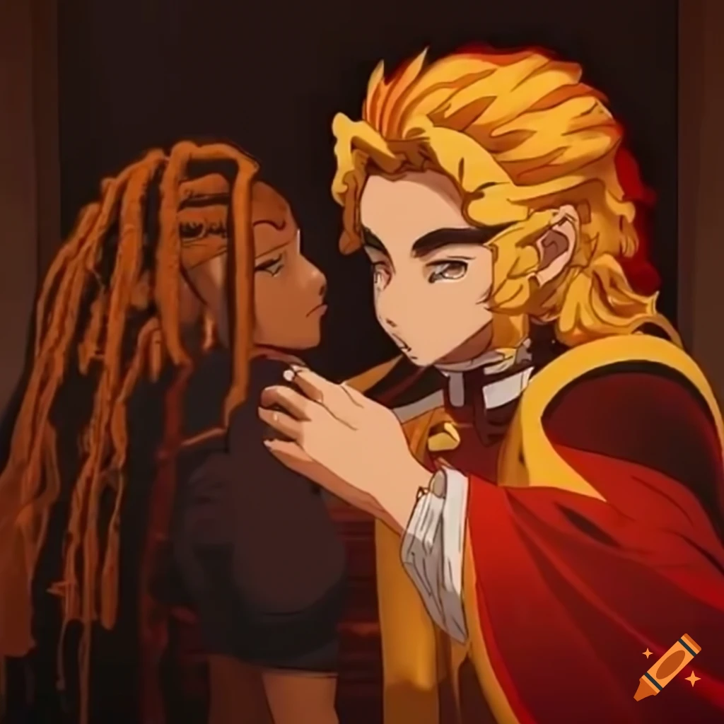Hd wallpaper of Kyojuro Rengoku and an African American woman kissing ...