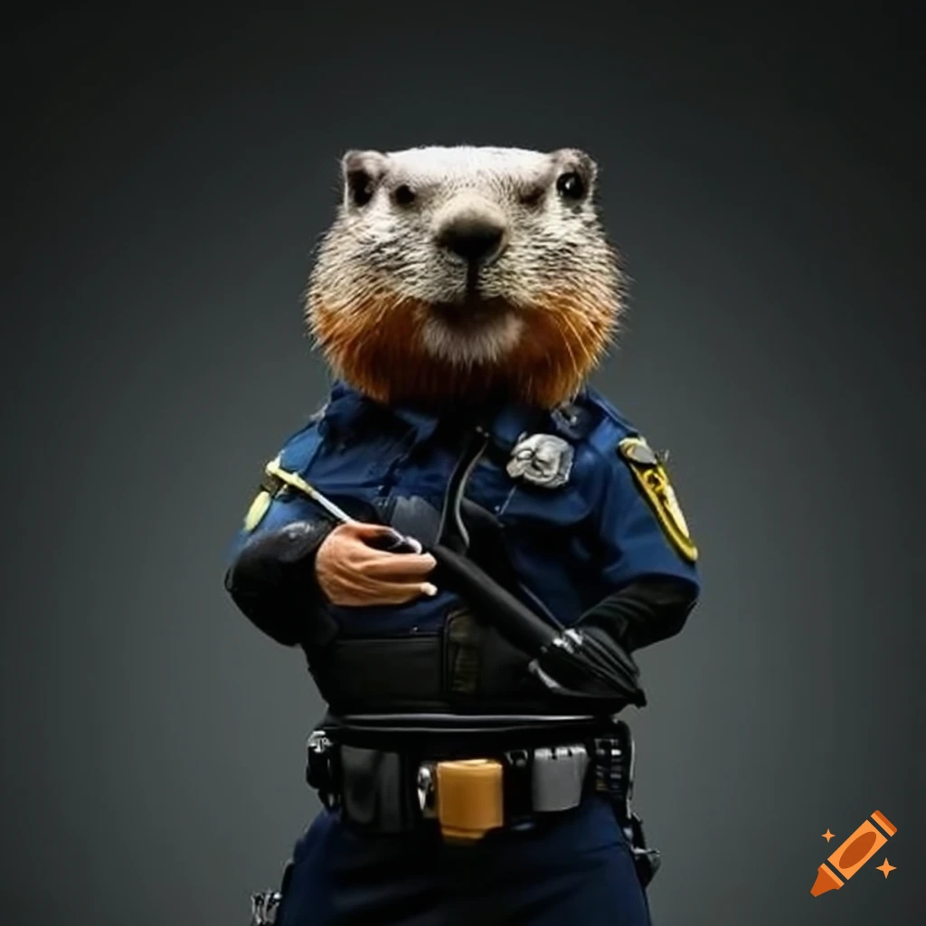 Beaver in a police uniform on Craiyon