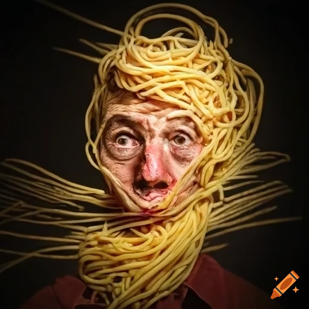 Photo of michael sheen eating spaghetti in the woods on Craiyon