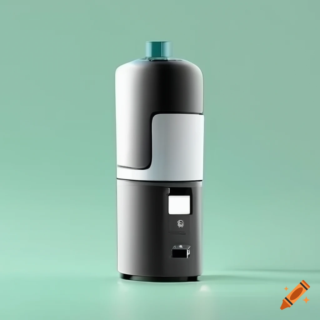 Tall water dispenser with tiny black screen mainly white, partially ...