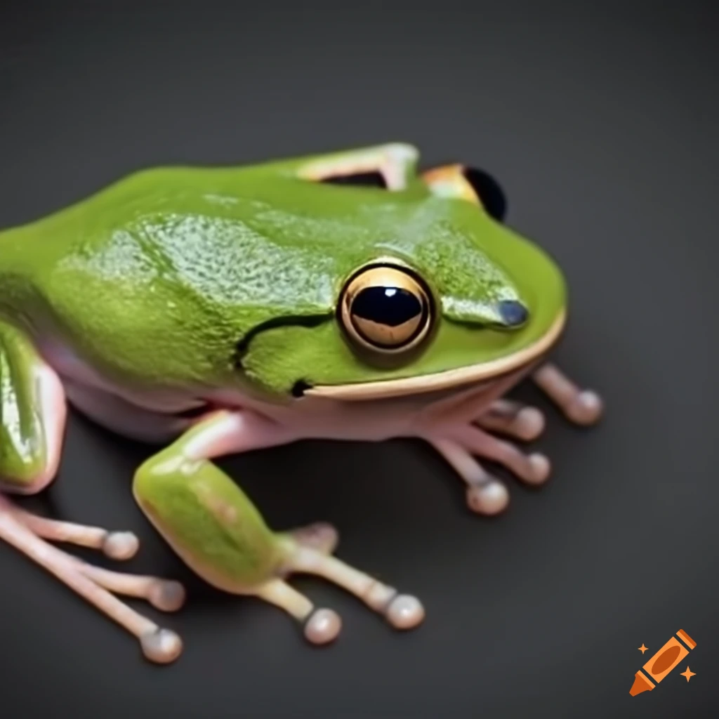 A small male frog person with a vine arm and a pet beetle on Craiyon