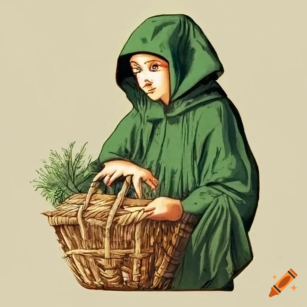 Medieval woodcut of a peasant with harvested flowers