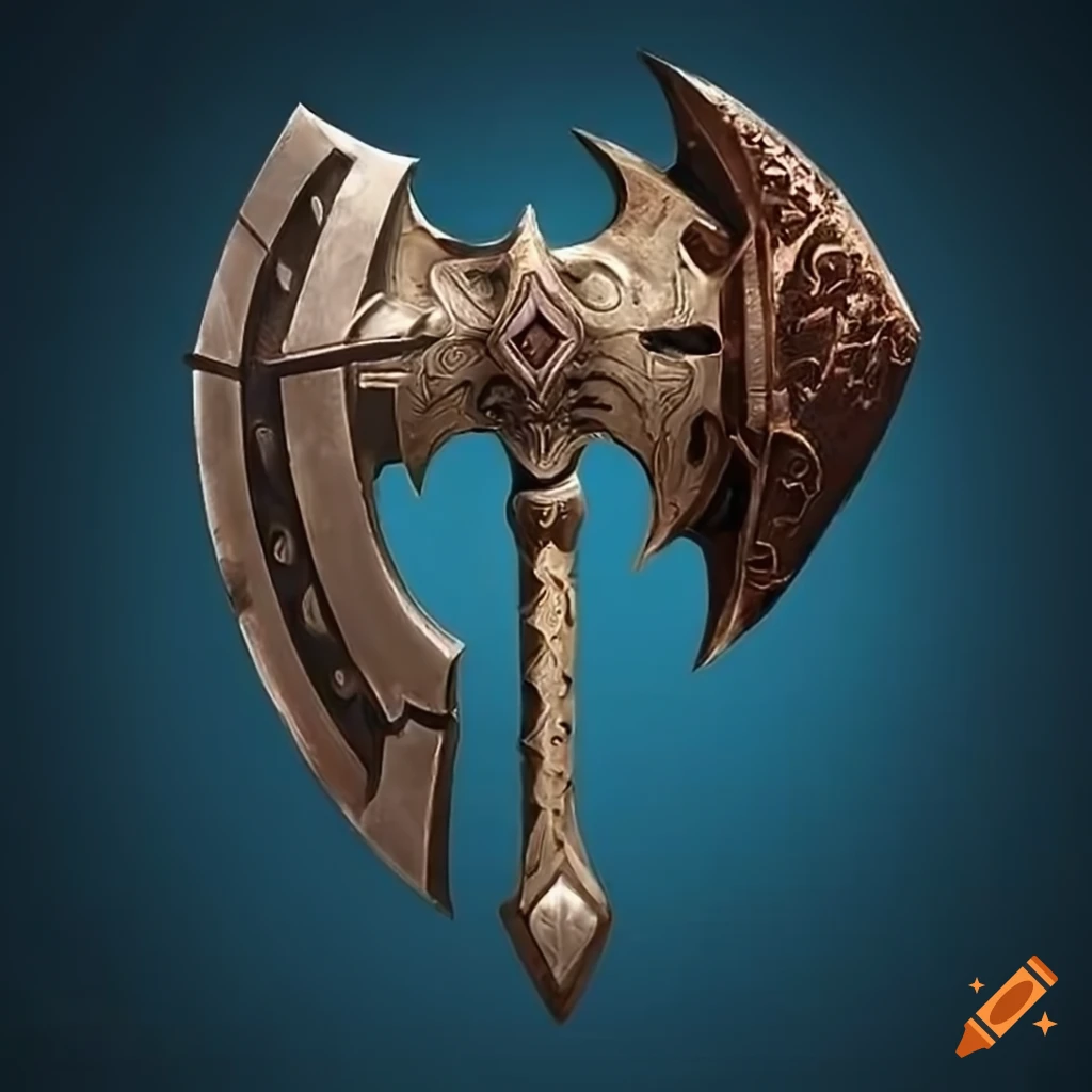 Artistic depiction of a magical battle axe on Craiyon