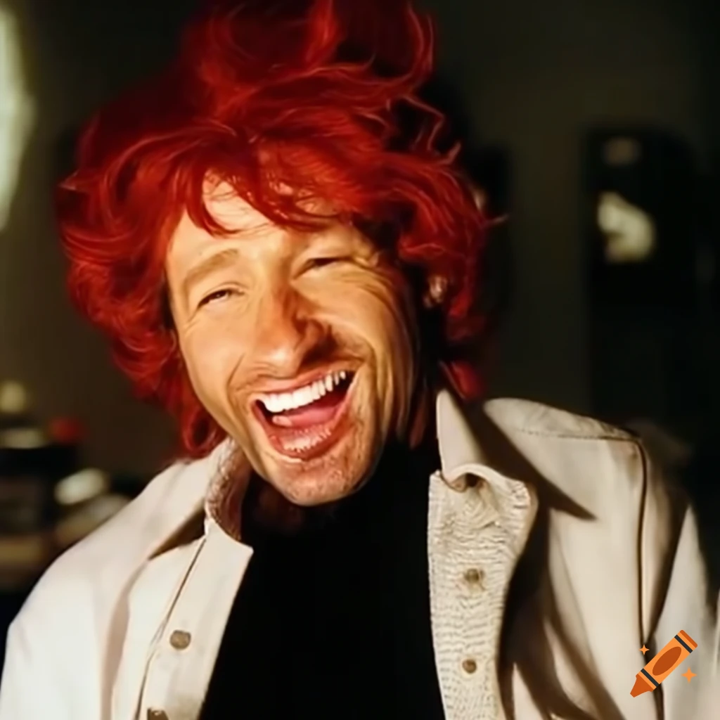 David duchovny laughing with falling wig on Craiyon