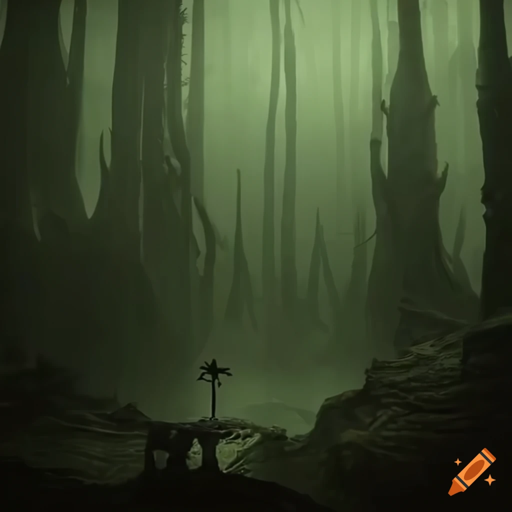 Cinematic forest scene inspired by lovecraft's work on Craiyon