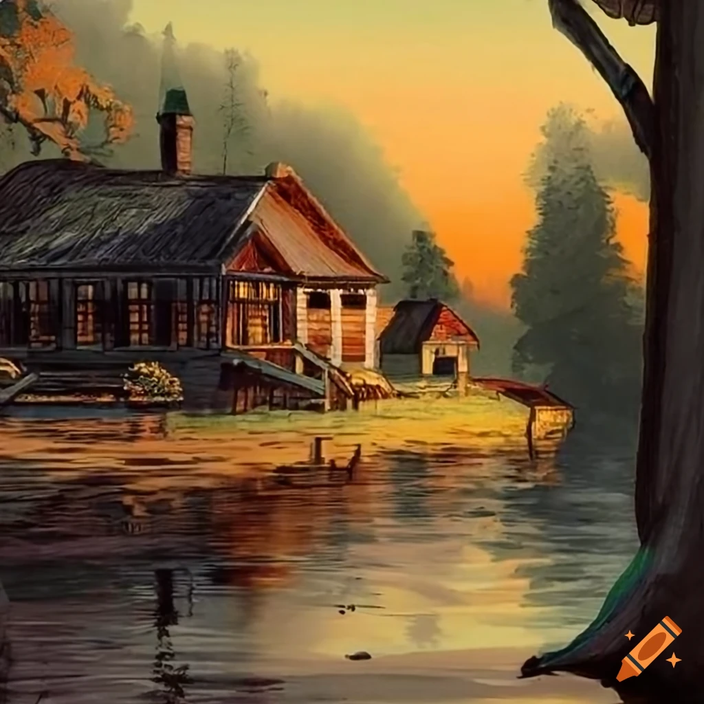 Picture of a medieval-style riverside inn