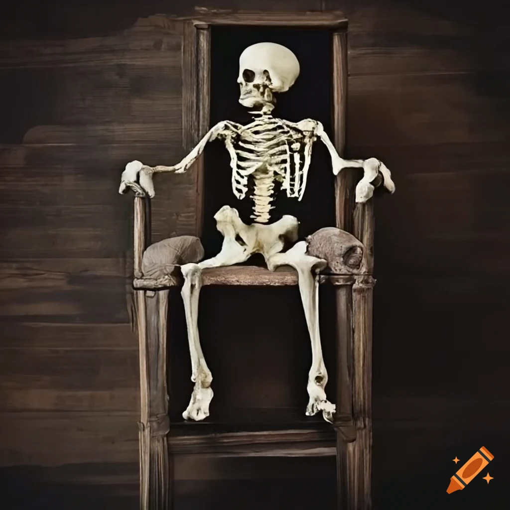 Artistic portrayal of a slouched skeleton in a chair on Craiyon