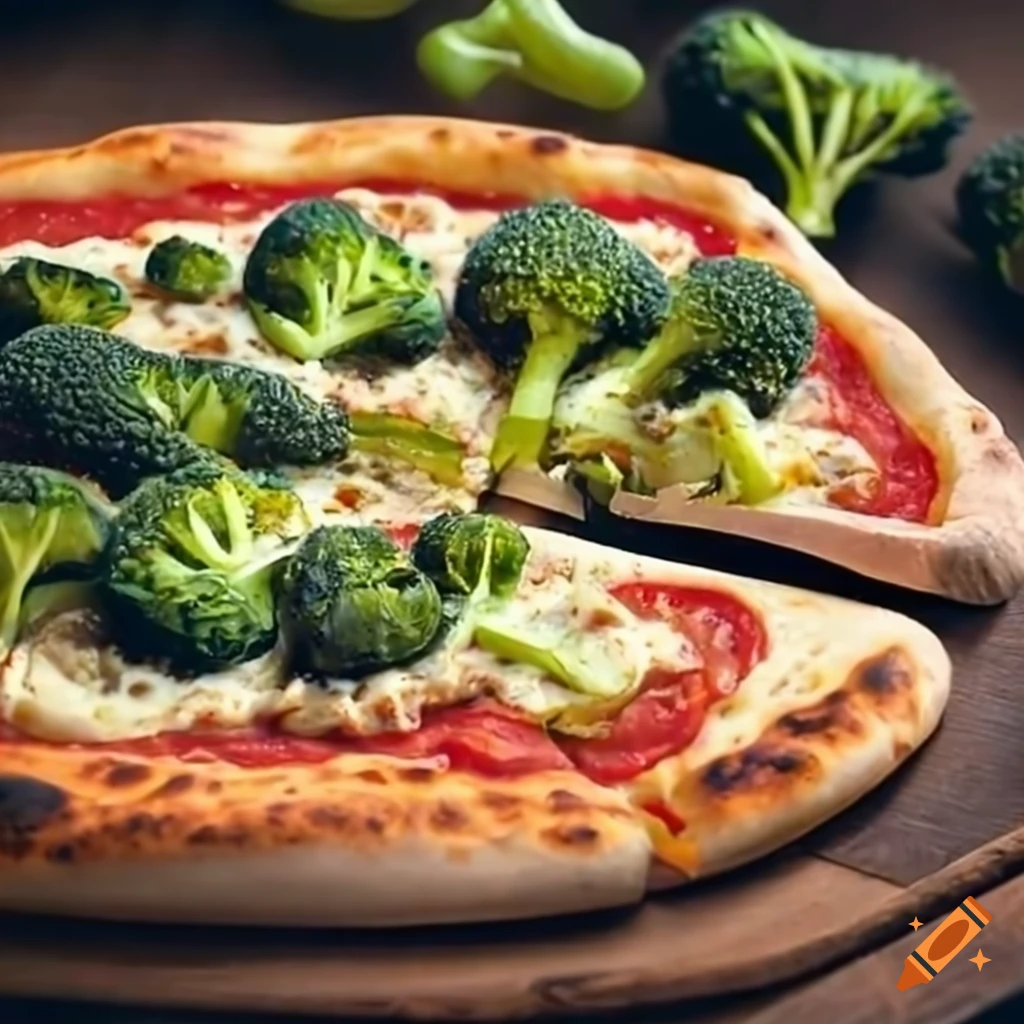 Delicious broccoli pizza on Craiyon