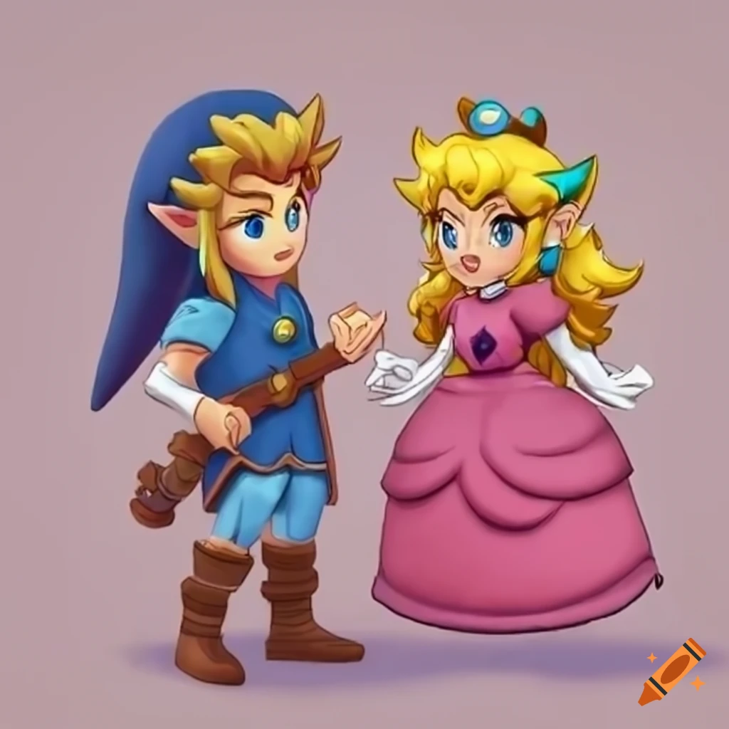 Link and Peach cosplay character swap artwork on Craiyon