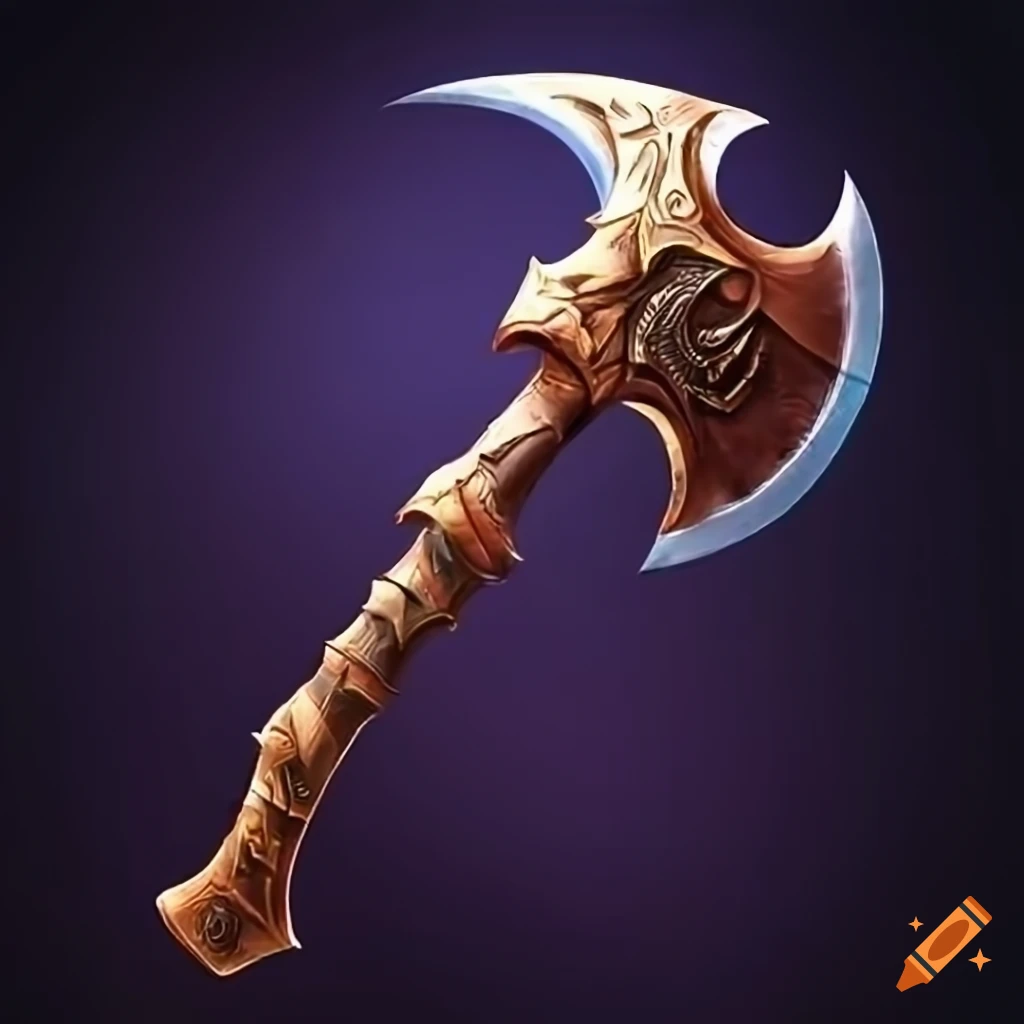 Purple battle axe with lizard engravings on Craiyon