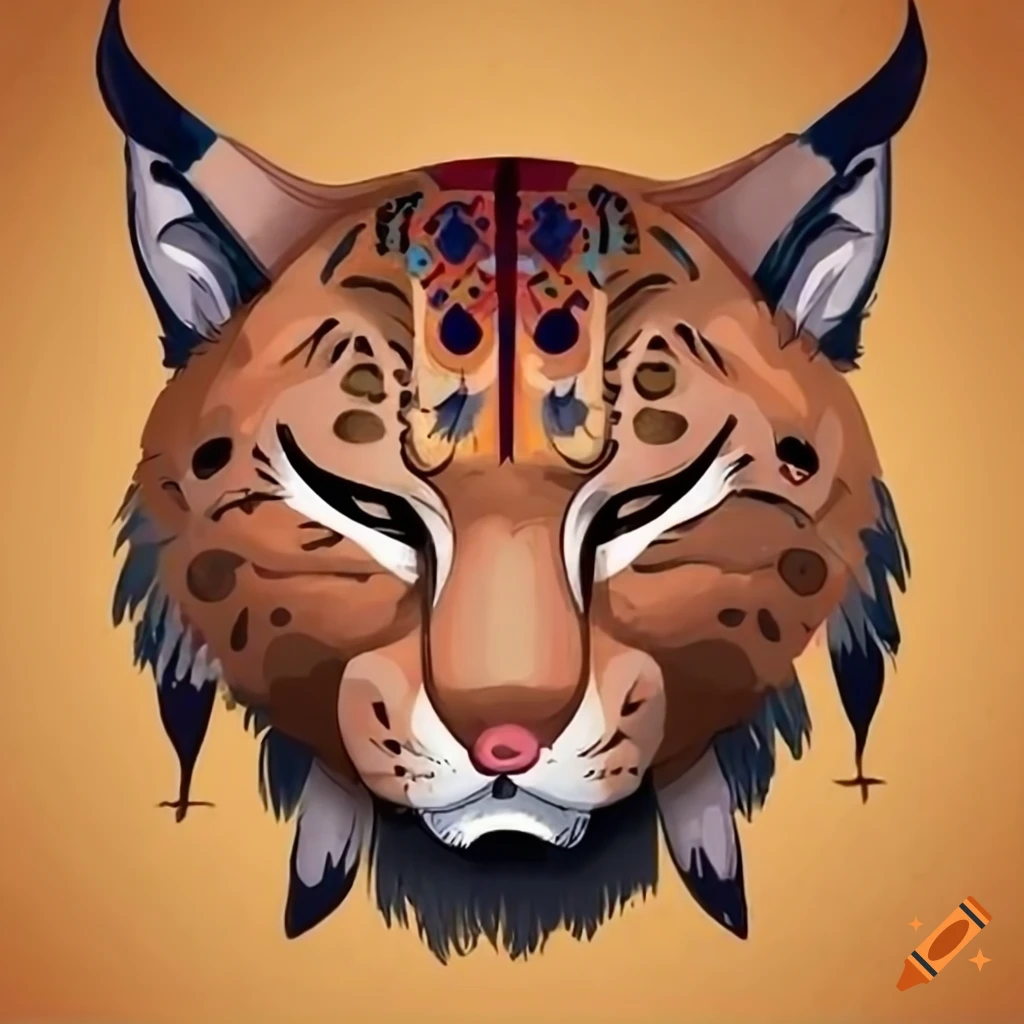 Cartoon lynx with painted face in native american attire on Craiyon
