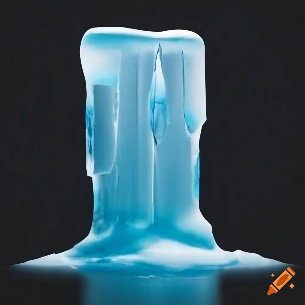Artwork of melting ice columns in a black background on Craiyon