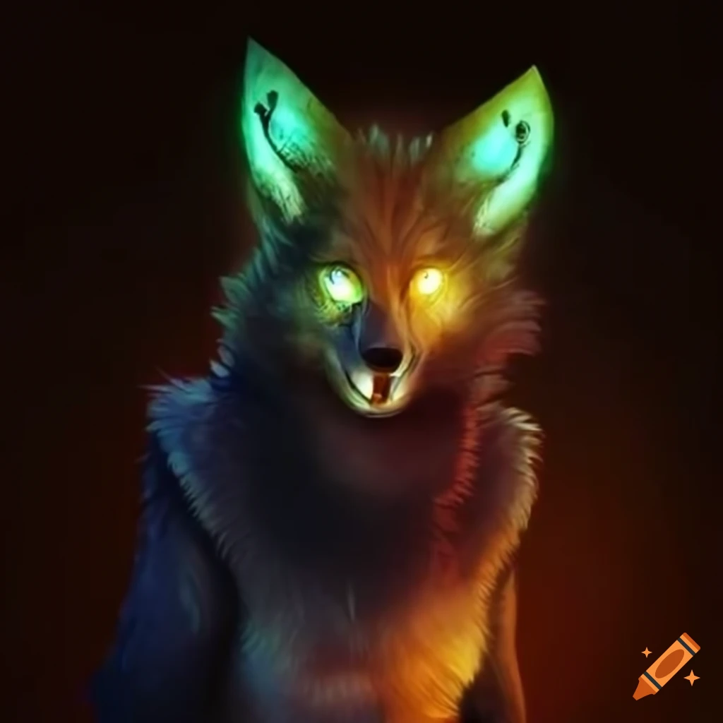 Anthropomorphic black fox with green eyes in stellaris art style on Craiyon