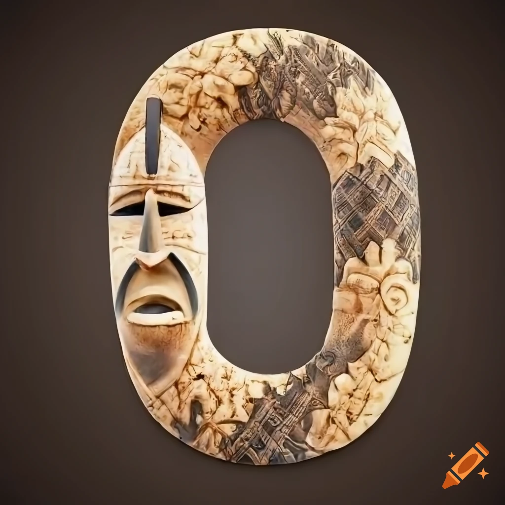 Ultra realistic ivory letter 'a' with african masks