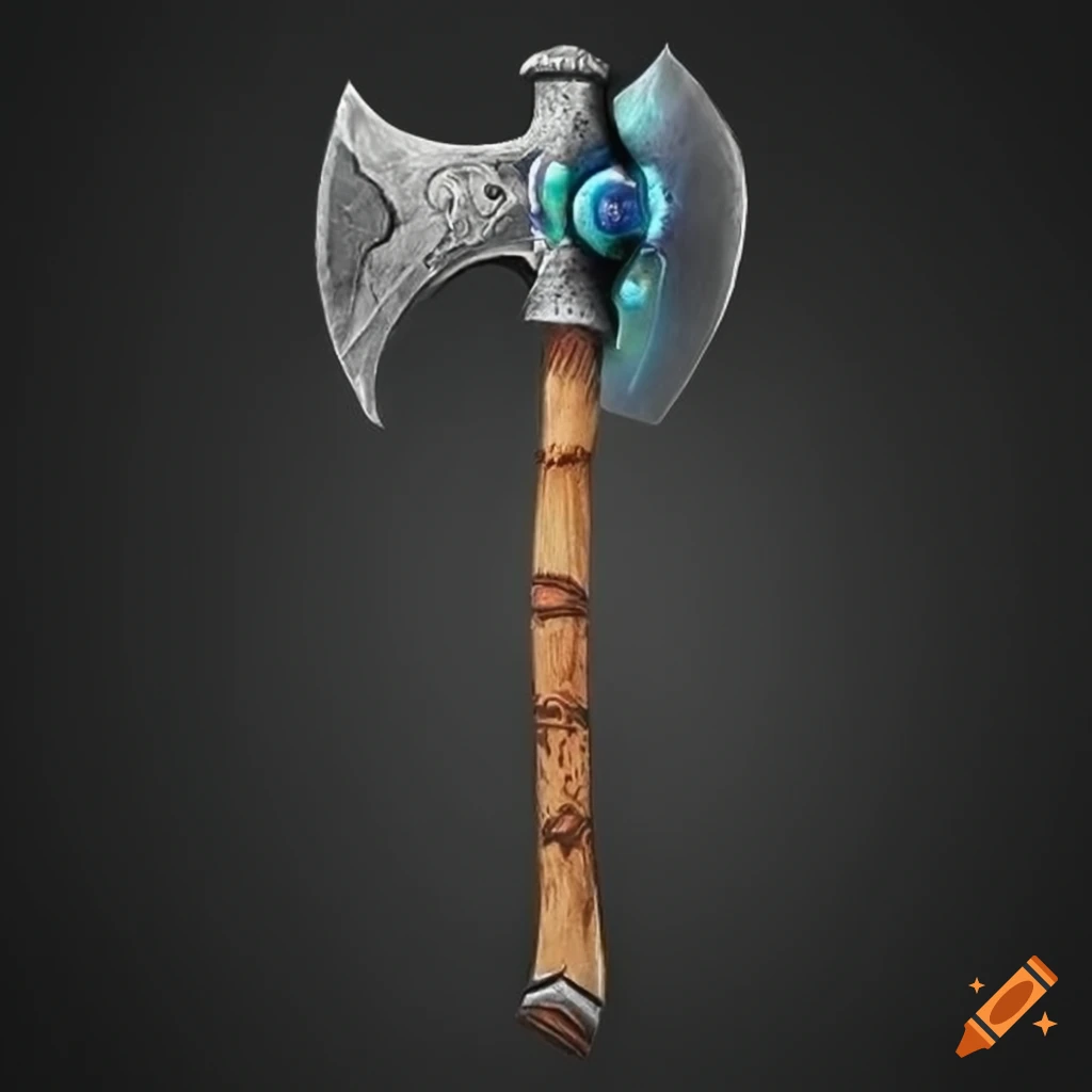 Artistic depiction of a magical battle axe on Craiyon