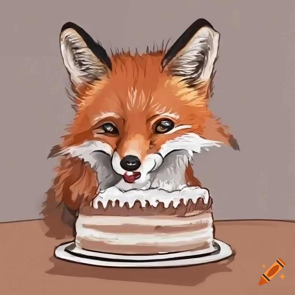 Cute fox sneaking a bite of cake on Craiyon