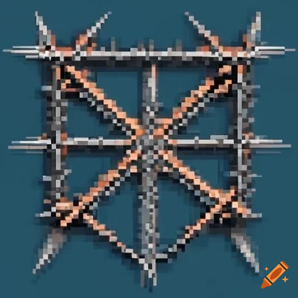 Pixel art of a spiked cage on Craiyon