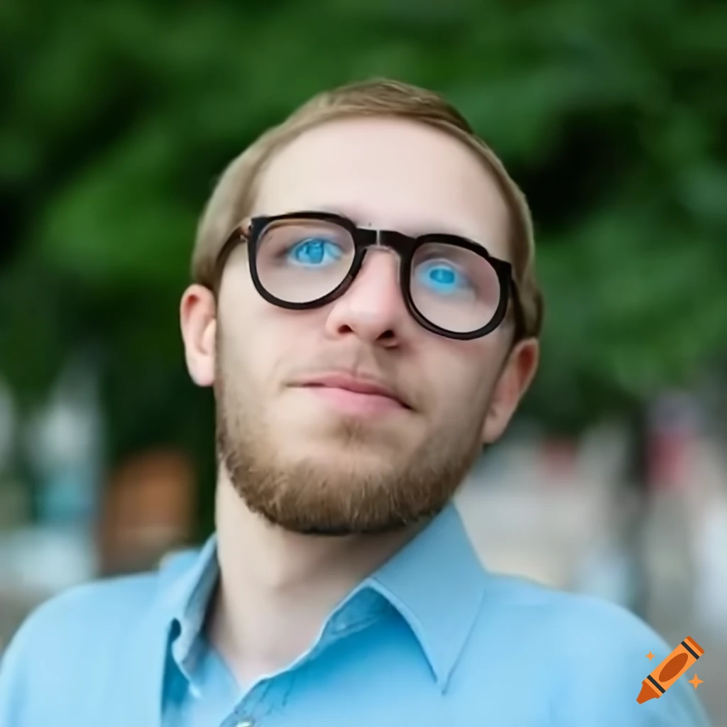 Portrait of a young european man with wild brown hair and wooden ...