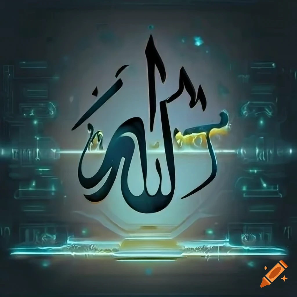 Digital artwork with text 'allah' in the background